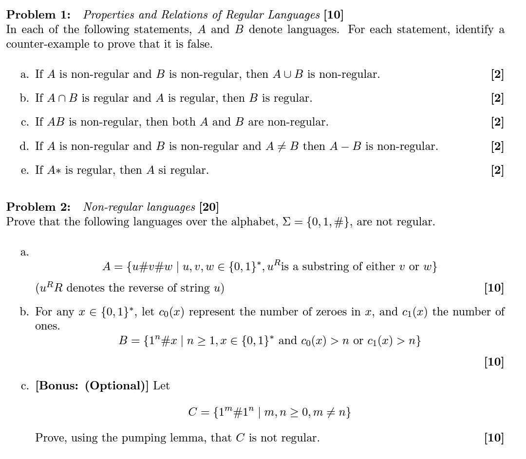 Solved Problem 1: Properties and Relations of Regular | Chegg.com