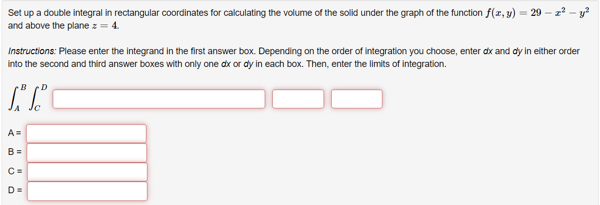 Solved Set up a double integral in rectangular coordinates | Chegg.com