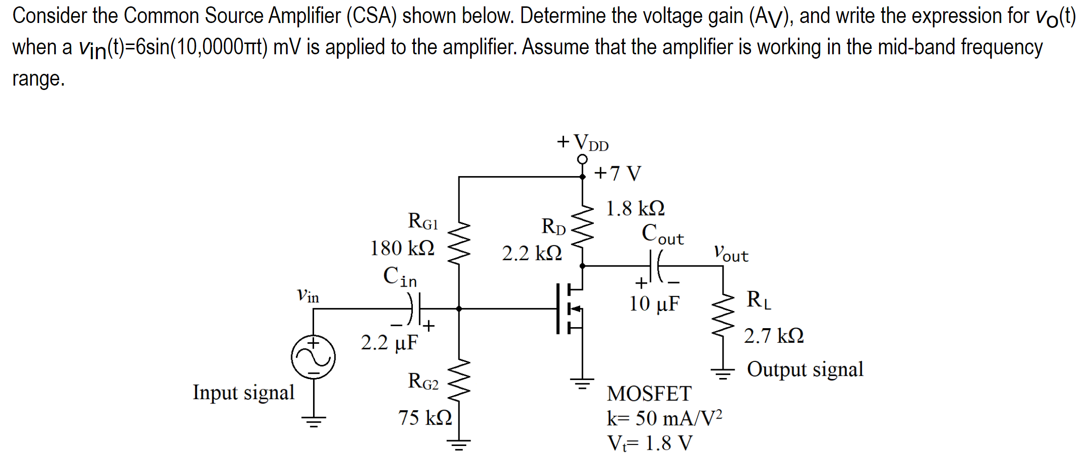 Solved Consider the Common Source Amplifier (CSA) shown | Chegg.com