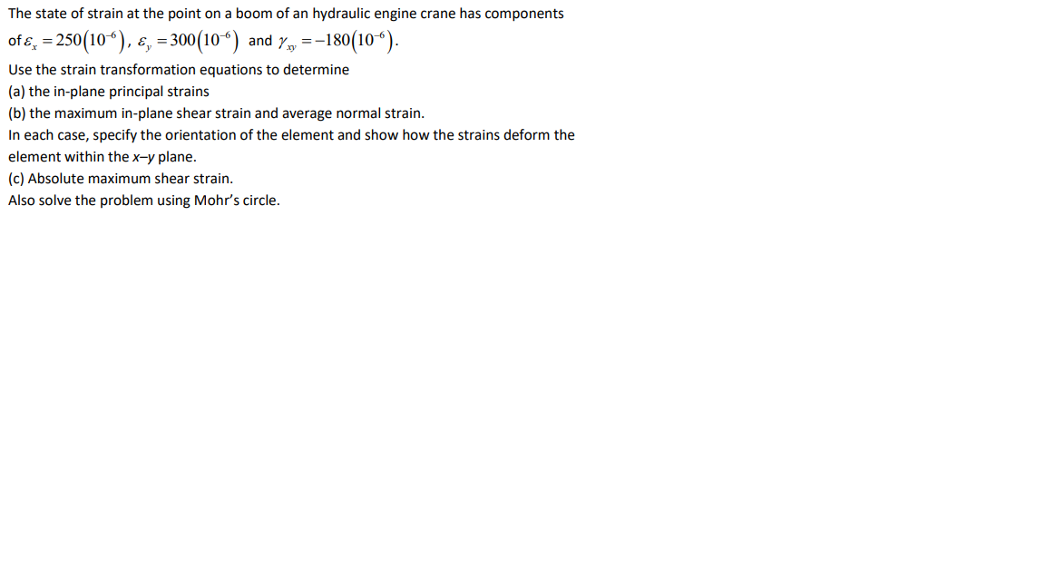 Solved The state of strain at the point on a boom of an | Chegg.com