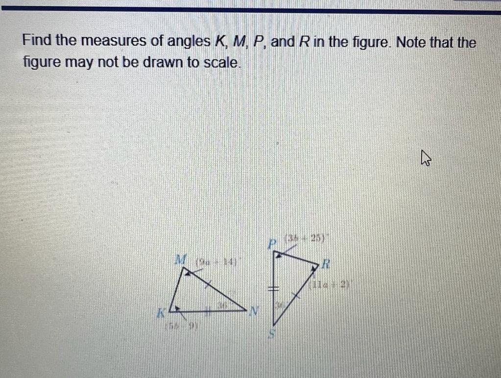 Solved Find the measures of angles K,M,P, and R in the | Chegg.com