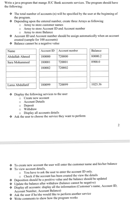 Write a java program that mange JUC Bank accounts | Chegg.com