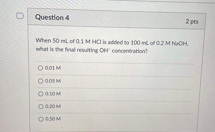 Solved When 50 mL of 0.1MHCl is added to 100 mL of 0.2MNaOH, | Chegg.com