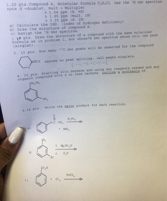 Solved Compound A, molecular formula C_4H_9Cl has the ^1H | Chegg.com