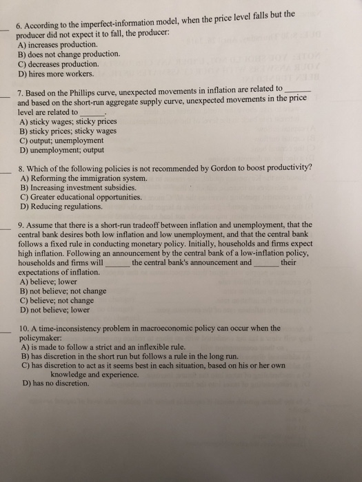 Solved 6. According to the imperfect-information model, when | Chegg.com