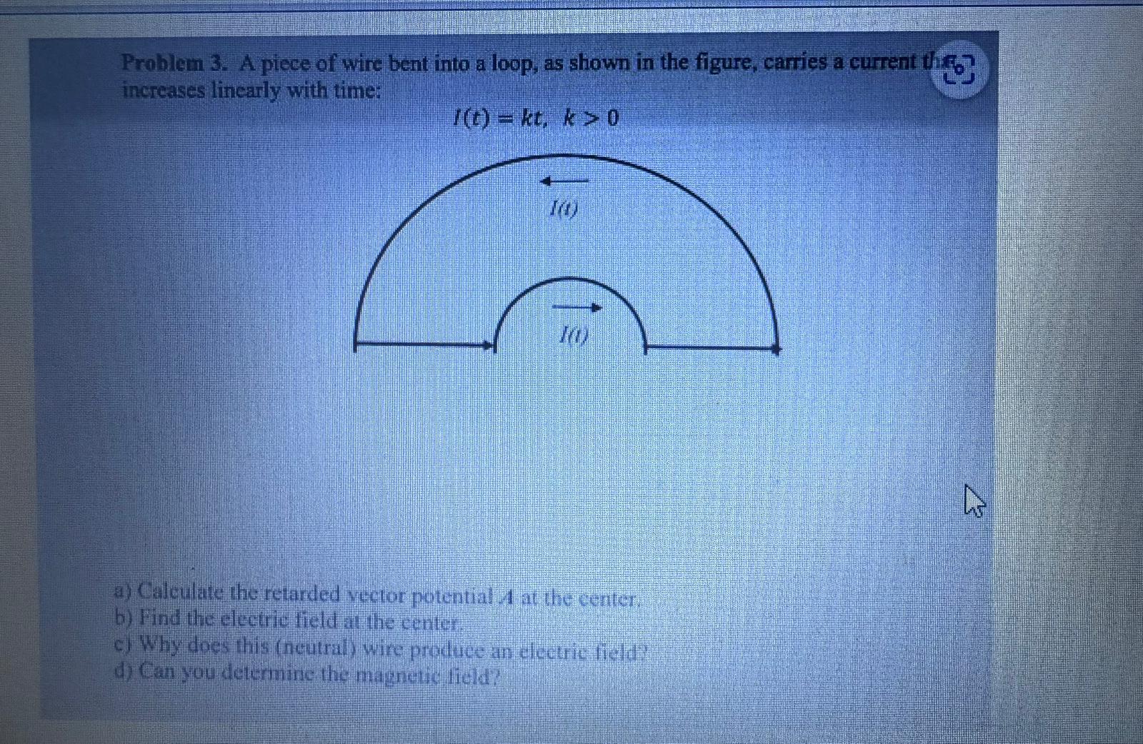Solved Problem 3. A piece of wire bent into a loop, as shown | Chegg.com