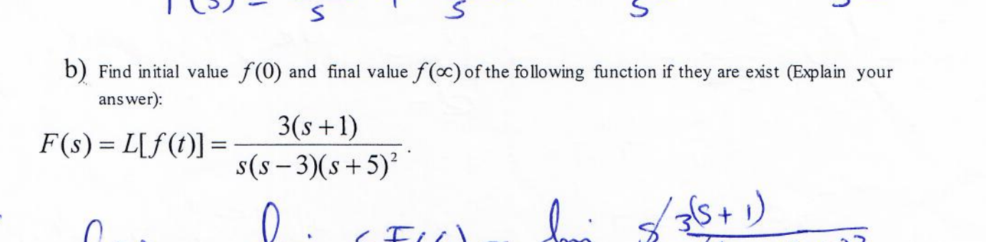 Solved b) Find initial value f(0) and final value f(∝) of | Chegg.com