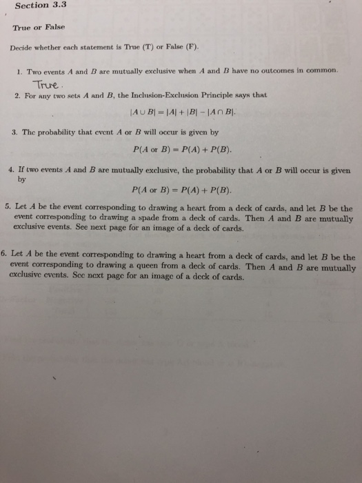 Solved Section 3.3 True or False Decide whether each | Chegg.com