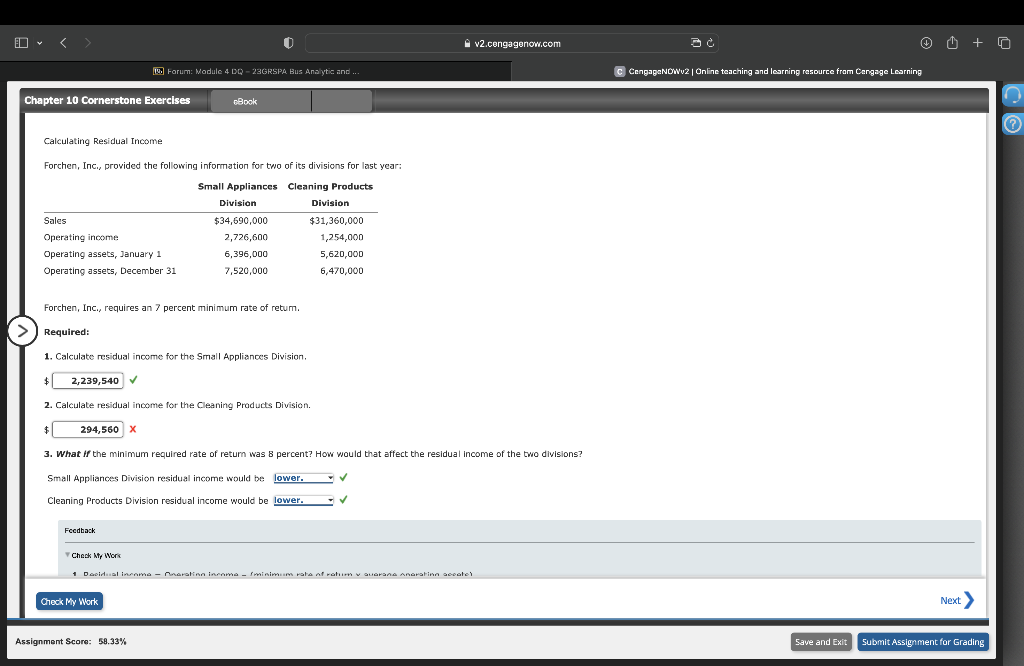 Solved Calculating Residual Income Forchen, Inc, provided | Chegg.com