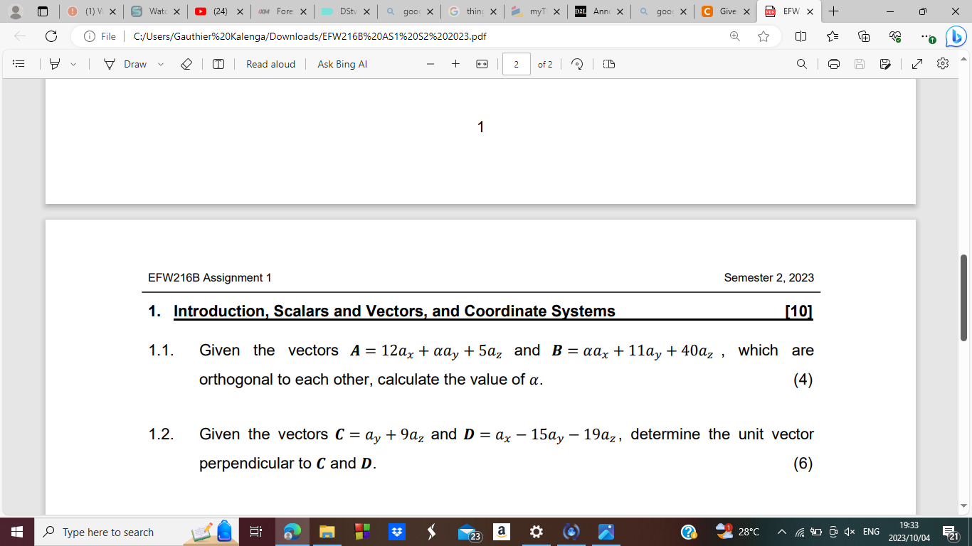 Solved 1. Introduction, Scalars and Vectors, and Coordinate | Chegg.com