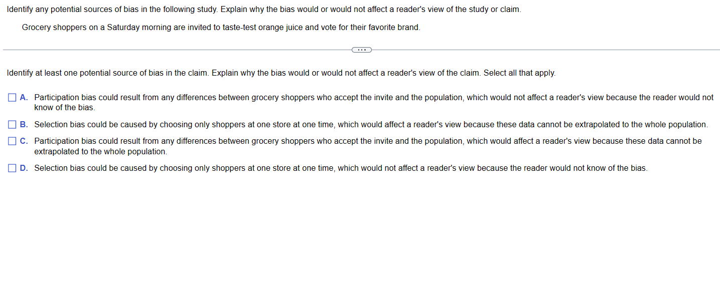 Identify any potential sources of bias in the | Chegg.com