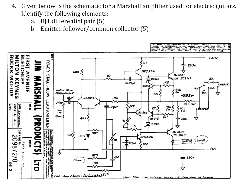 Solved 4. Given below is the schematic for a Marshall | Chegg.com
