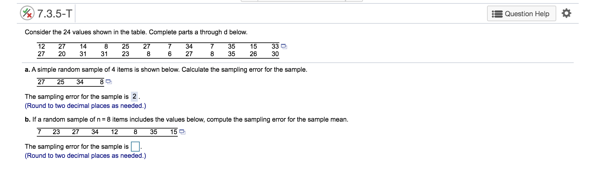 Solved Tx 7.3.5-T Question Help Consider the 24 values shown | Chegg.com
