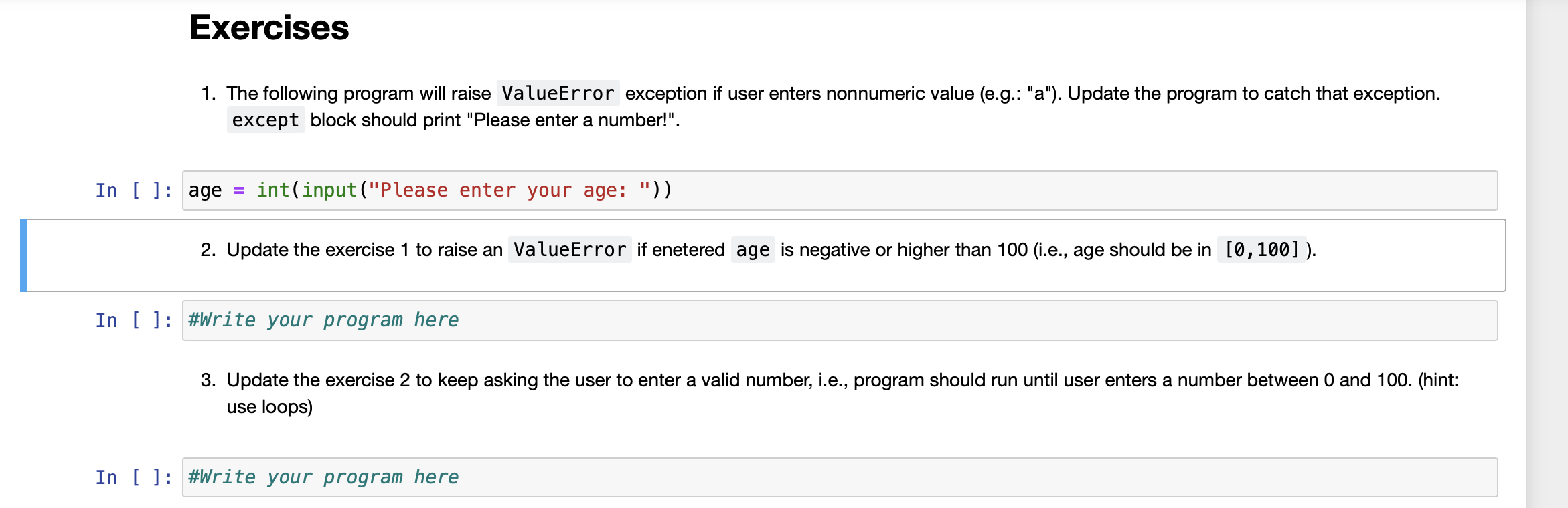 Solved Exercises 1. The following program will raise | Chegg.com