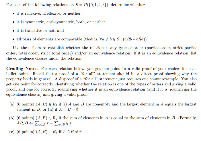 Solved For each of the following relations on | Chegg.com