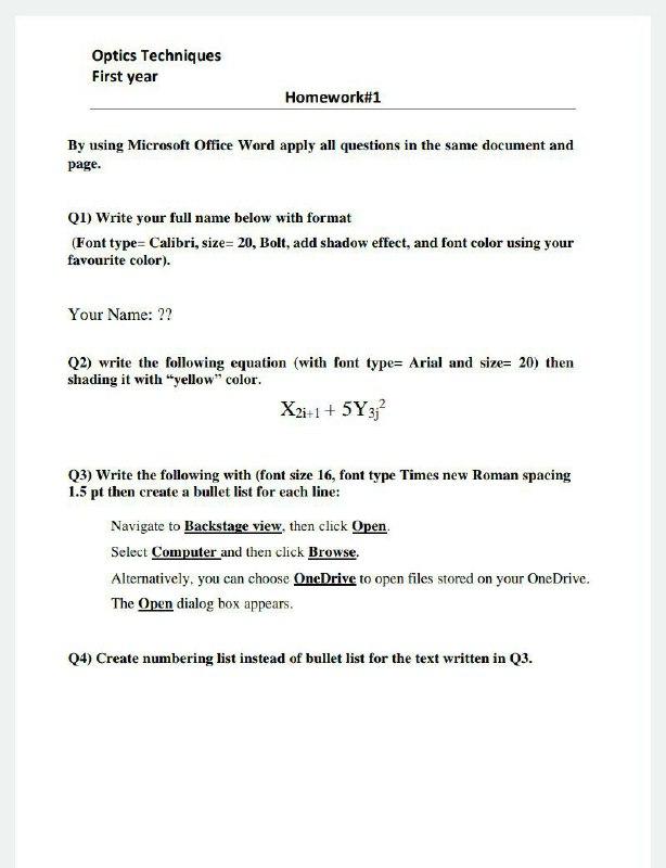 Solved Optics Techniques First year Homework#1 By using | Chegg.com
