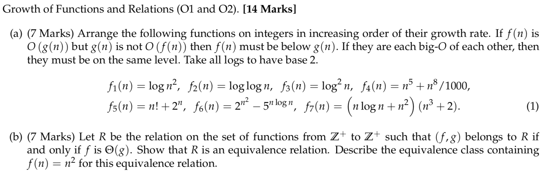 Solved Growth of Functions and Relations (01 and O2). [14 | Chegg.com