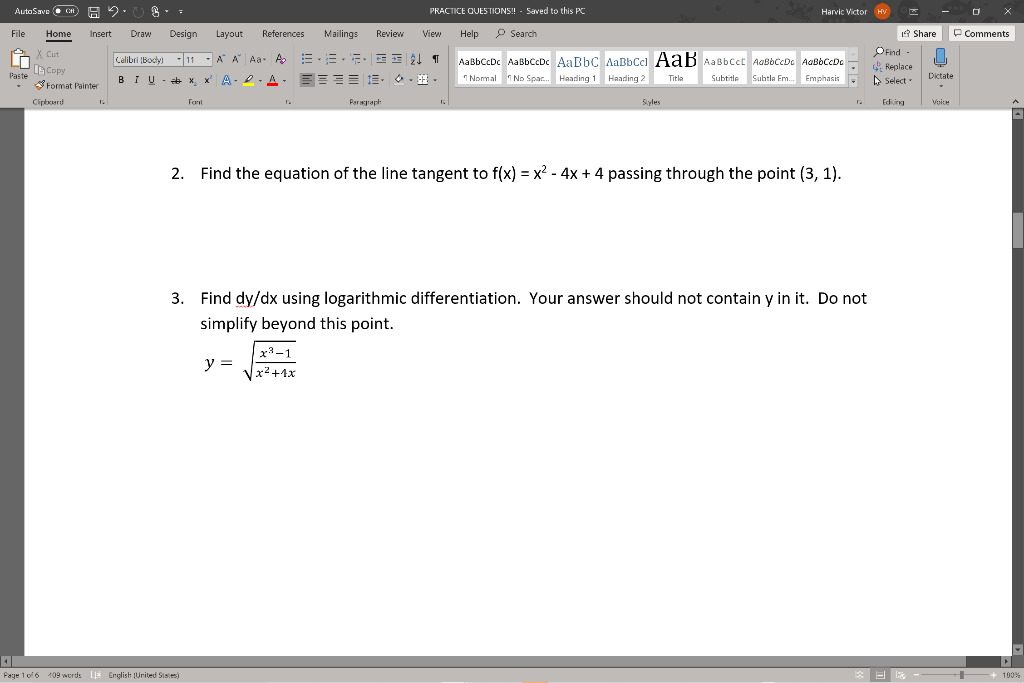 Solved AutoSave OCH H2 PRACTICE QUESTIONS!! - Saved to this | Chegg.com