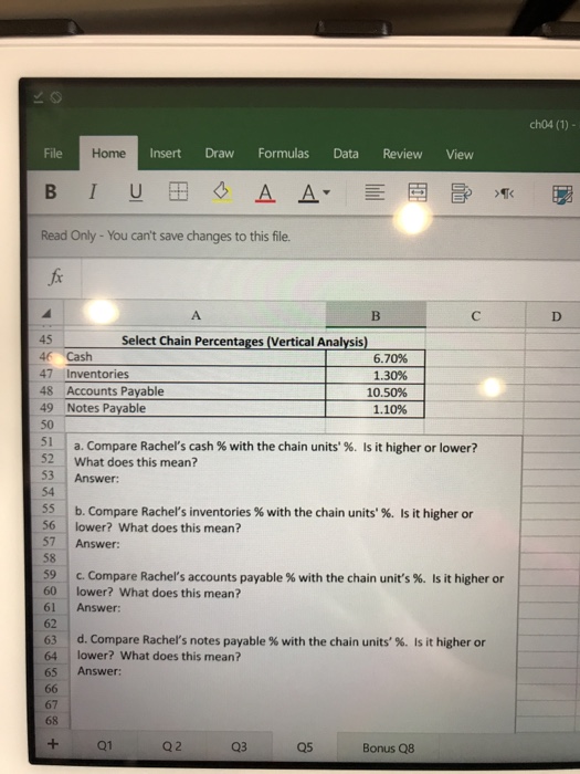 Solved 兰。 Home Insert Draw Formulas Data Review View Read | Chegg.com