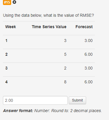 Solved Using the data below, what is the value of RMSE? | Chegg.com