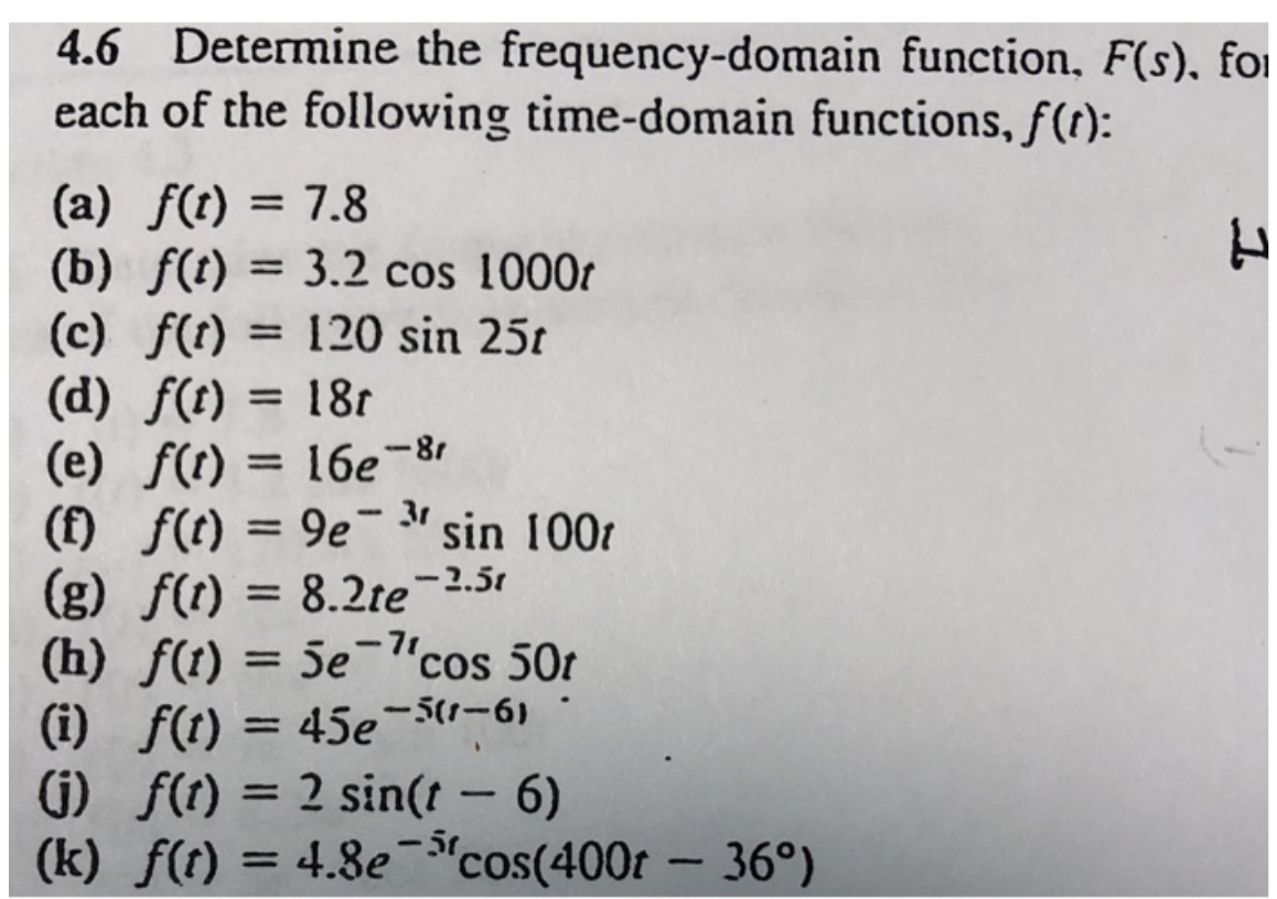 Solved 4.6 Determine the frequency-domain function, F(s), | Chegg.com