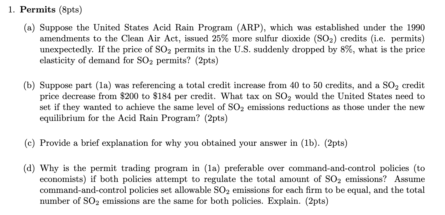 Solved (a) Suppose the United States Acid Rain Program | Chegg.com
