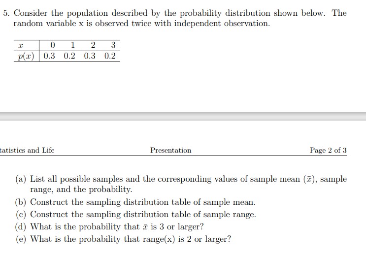 Solved Consider the population described by the probability | Chegg.com