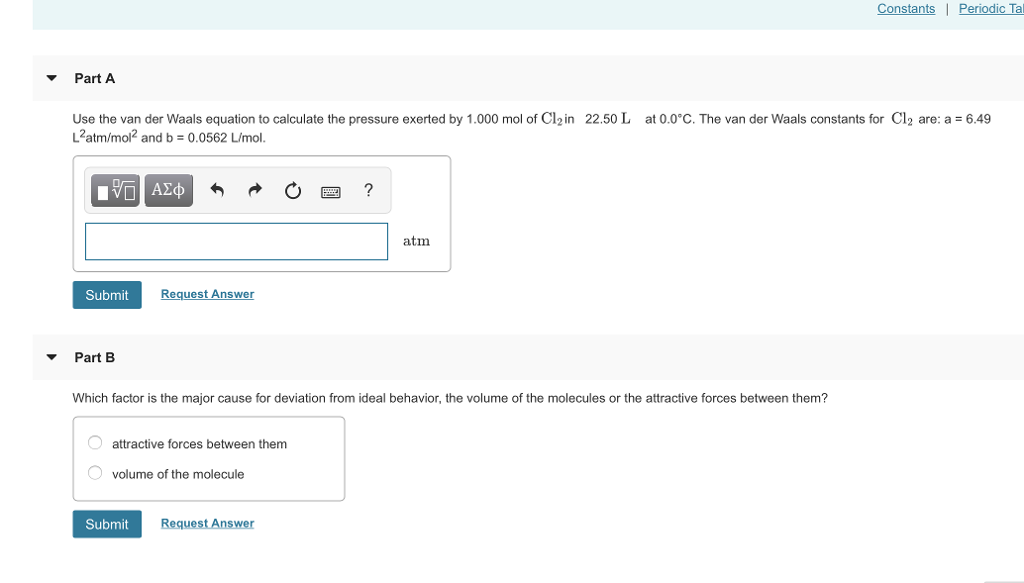 Solved Constants Periodic Ta Part A Use the van der Waals | Chegg.com