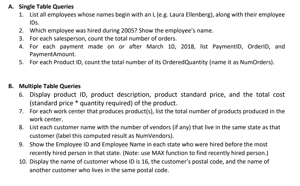 Solved A. Single Table Queries 1. List all employees whose | Chegg.com
