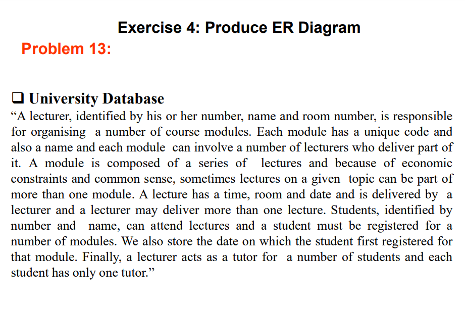 Solved Exercise 4: Produce ER Diagram Problem 13: University | Chegg.com