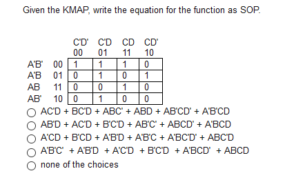 Solved Given the KMAP, write the equation for the function | Chegg.com