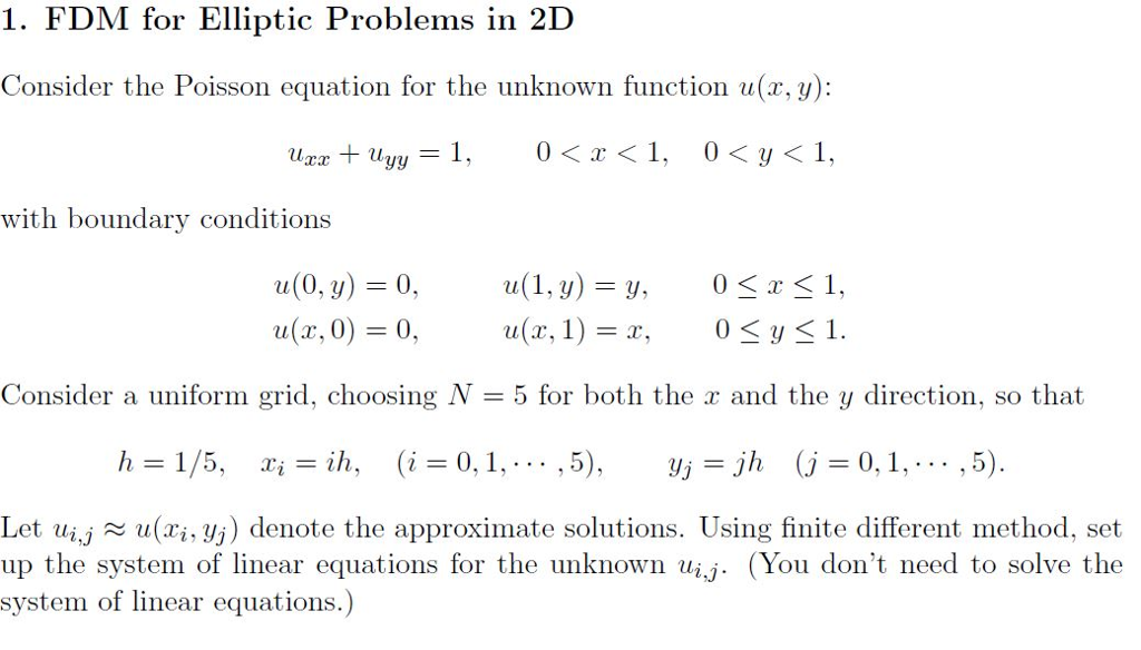 Solved 1. FDM for Elliptic Problems in 2D Consider the | Chegg.com