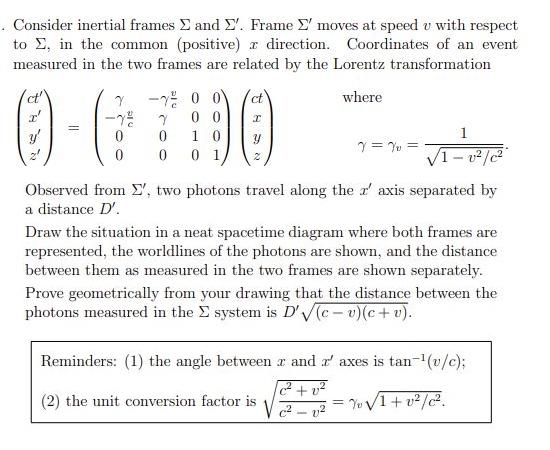 Solved ct T 1 Consider inertial frames and S'. Frame S' | Chegg.com