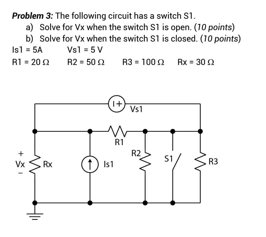 Solved Problem 3: The following circuit has a switch S1. a) | Chegg.com