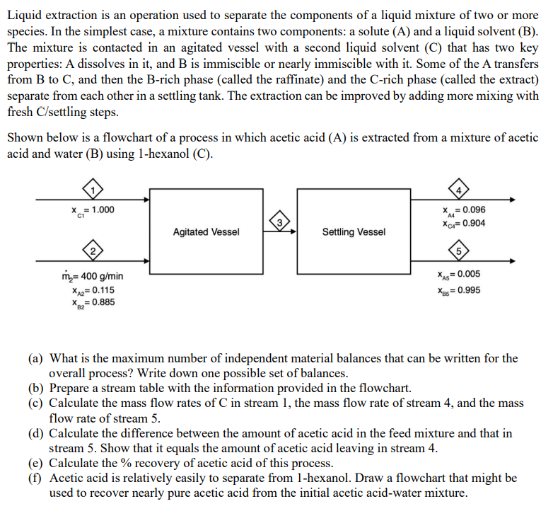 Solved Liquid extraction is an operation used to separate | Chegg.com