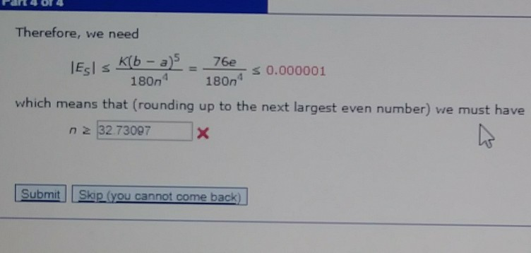 Solved Part 1 of 4 The error bound for Simpson's Rule is Esl | Chegg.com