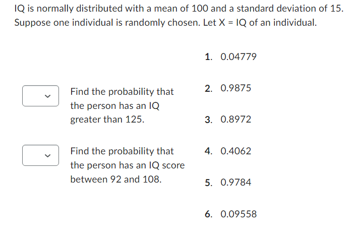 Solved IQ is normally distributed with a mean of 100 and a | Chegg.com