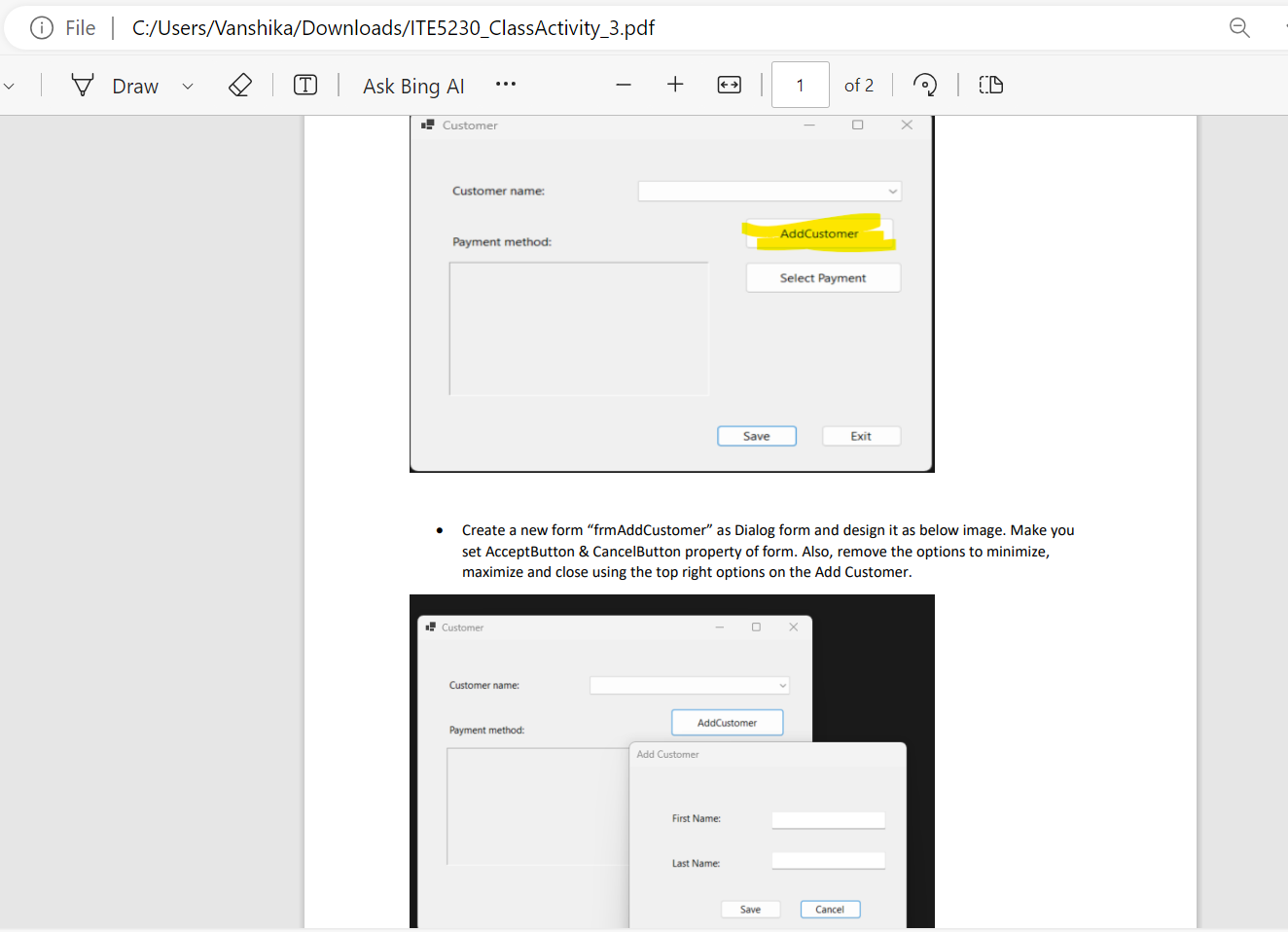 Solved - Create Event Handlers for Save and Cancel button | Chegg.com