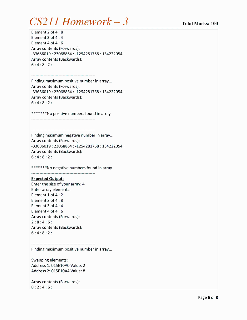 Solved CS211 Homework - 3 Total Marks: 100 Question 1 of 1: | Chegg.com