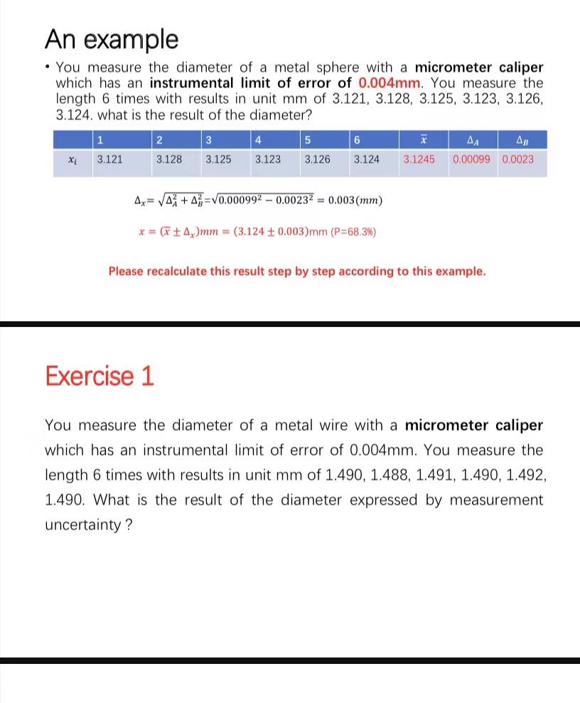 Solved An example - You measure the diameter of a metal | Chegg.com