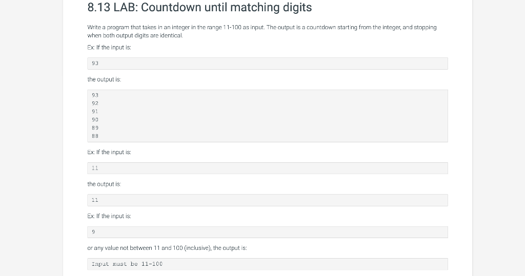 Solved 813 Lab Countdown Until Matching Digits Write A 