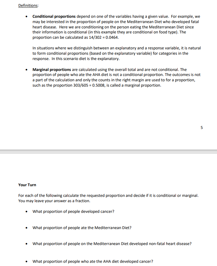 Solved Detinitions: - Conditional proportions depend on one | Chegg.com