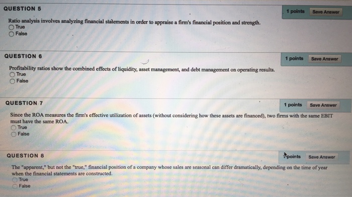 Solved QUESTION 5 1 points Save Answer Ratio analysis | Chegg.com