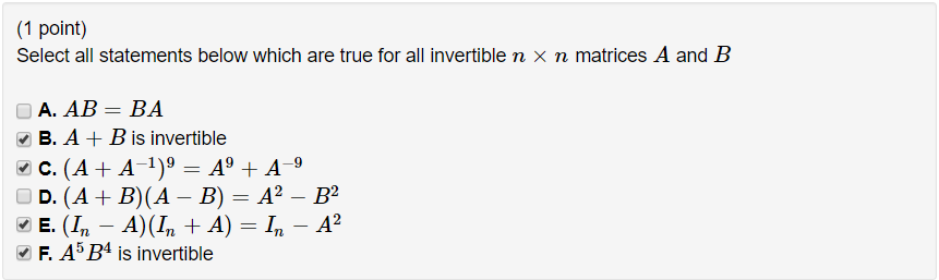 Solved (1 point) Select all statements below which are true | Chegg.com
