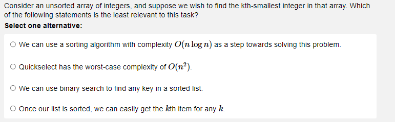 Solved Consider an unsorted array of integers, and suppose | Chegg.com
