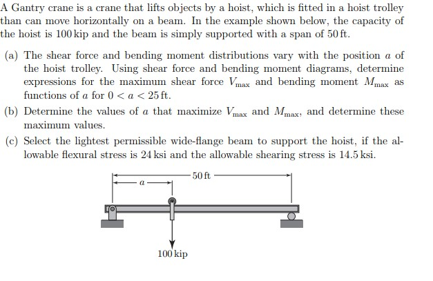Solved A Gantry crane is a crane that lifts objects by a | Chegg.com