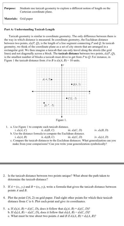 Solved Purpose: Students use taxicab geometry to explore a | Chegg.com
