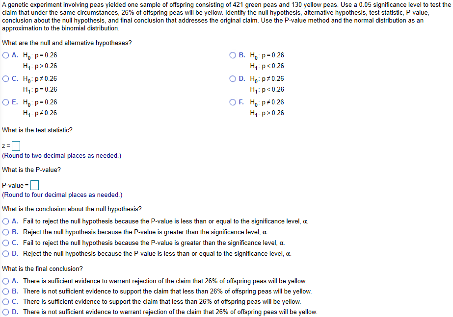 Solved A genetic experiment involving peas yielded one | Chegg.com