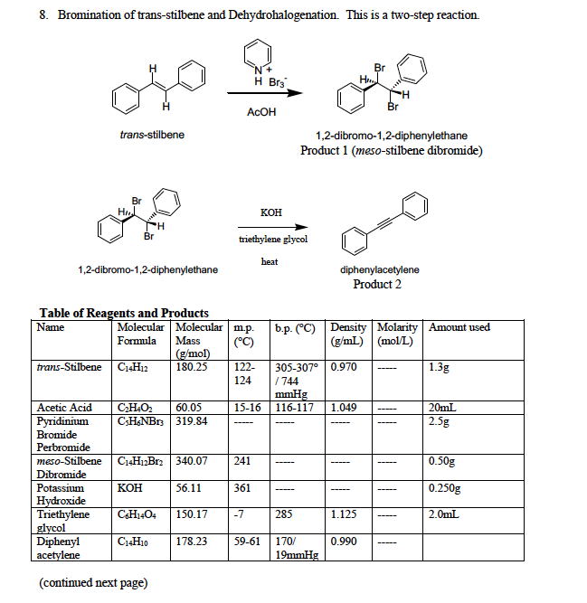 Solved 8. Bromination of trans-stilbene and | Chegg.com