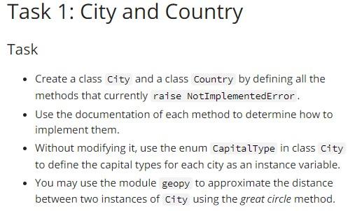 Solved Task 1: City and Country Task - Create a class city | Chegg.com